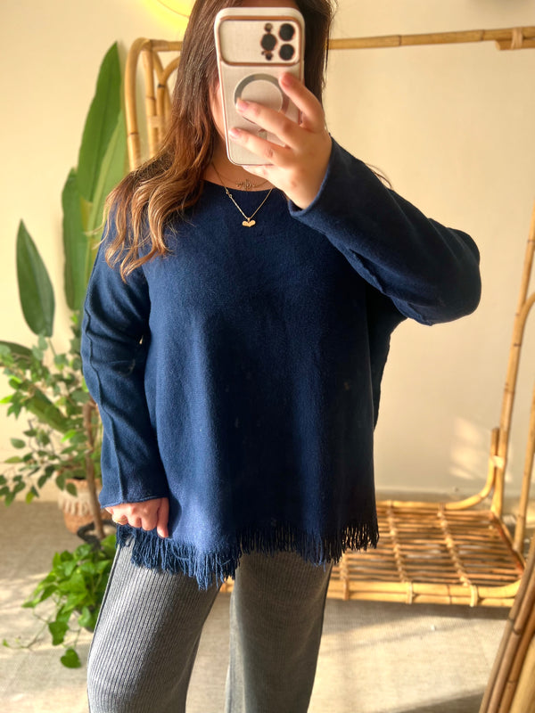 Italian Navy Fringe Pullover – BOHEME